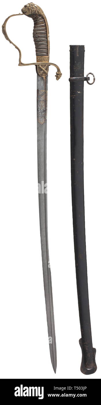 A lion head sabre for artillery officers. Lightly curved pipeback ...