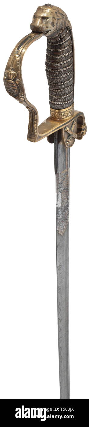 A lion head sabre for artillery officers. Lightly curved pipeback ...