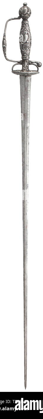 A fine Parisian silver-mounted small-sword, circa 1750. Etched blade of ...