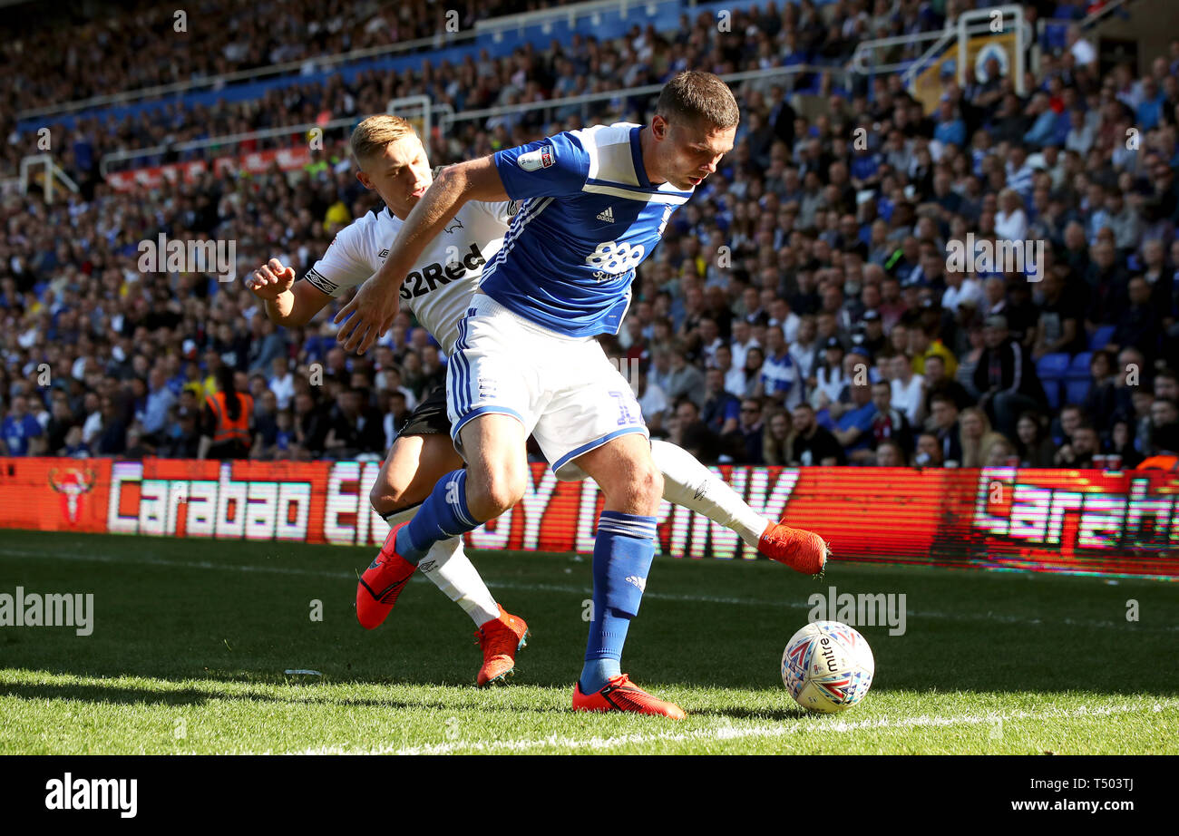Derby County's Martyn Waghorn (left) and Birmingham City's Harlee Dean ...