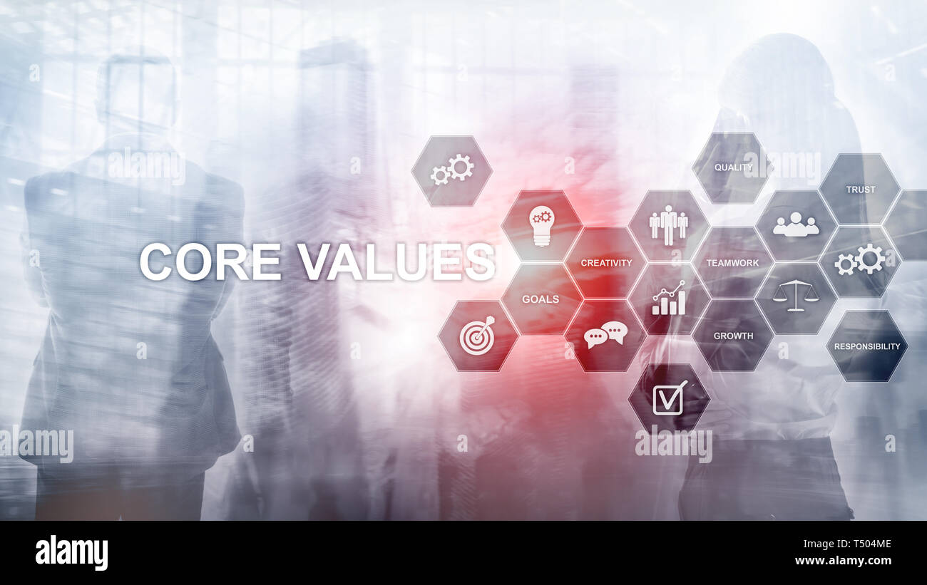Core values concept on virtual screen. Business and finance solutions ...