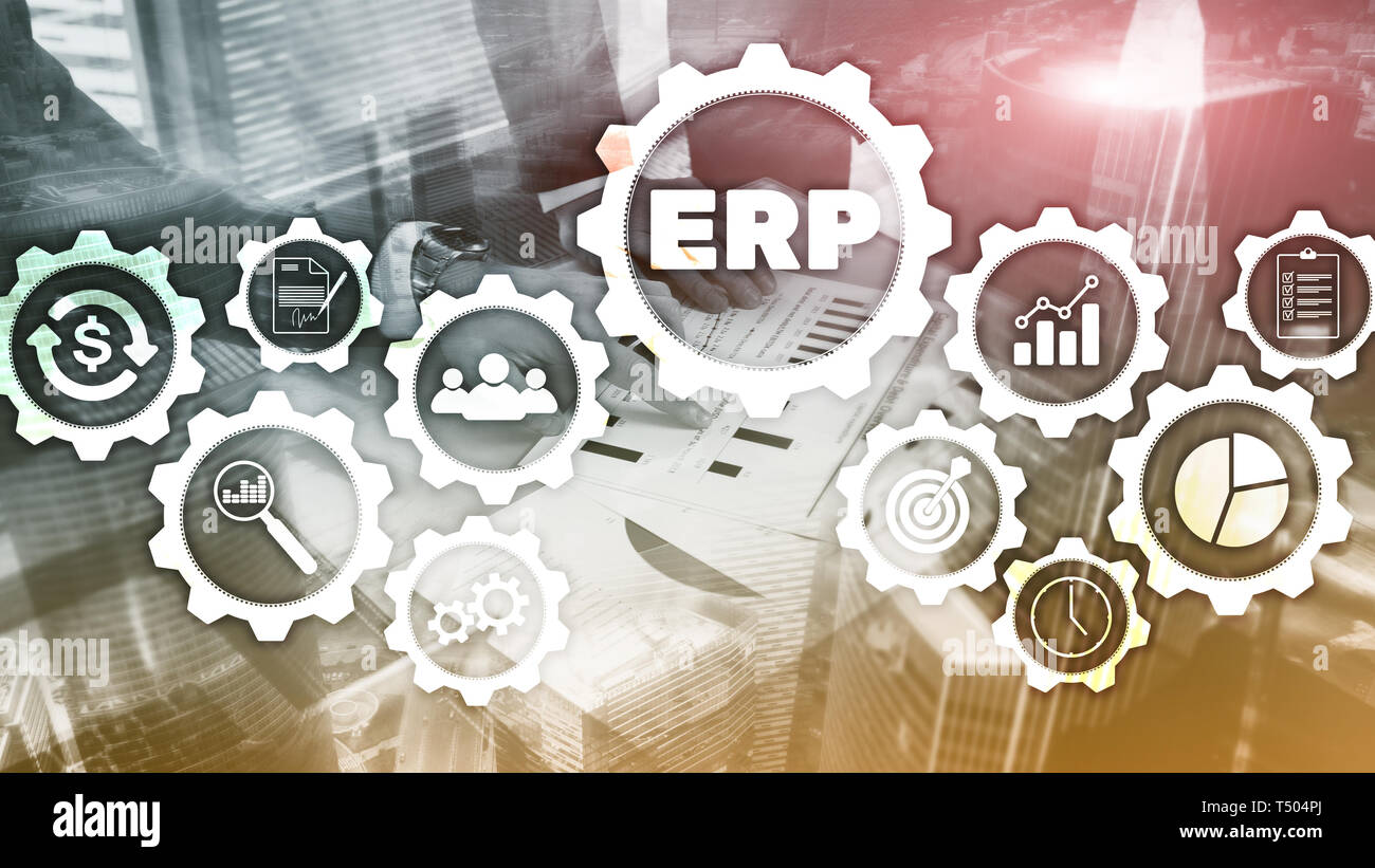 ERP system, Enterprise resource planning on blurred background ...