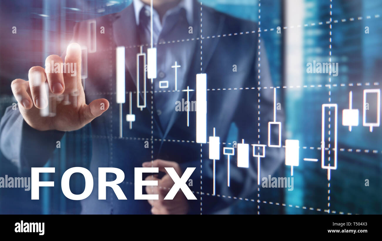 Forex trading, financial candle chart and graphs on blurred business ...