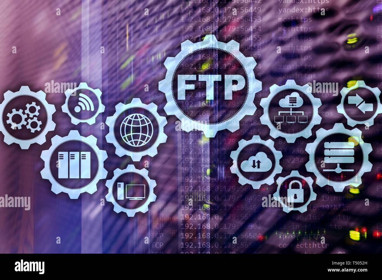 Ftp File Transfer Protocol Network Transfer Data To Server On Supercomputer Background Stock