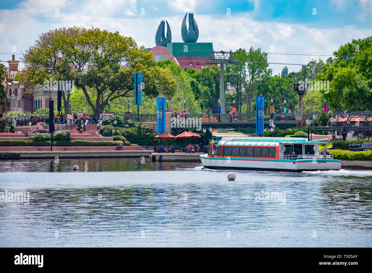 Orlando, Florida. April 02, 2019. Partial view of Disney Swan Hotel and ...