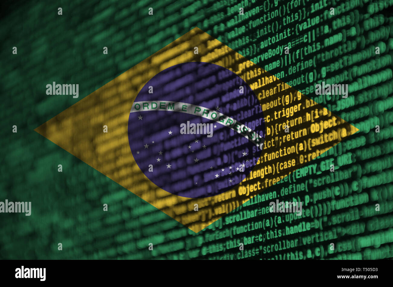 Brazil flag is depicted on the screen with the program code. The ...