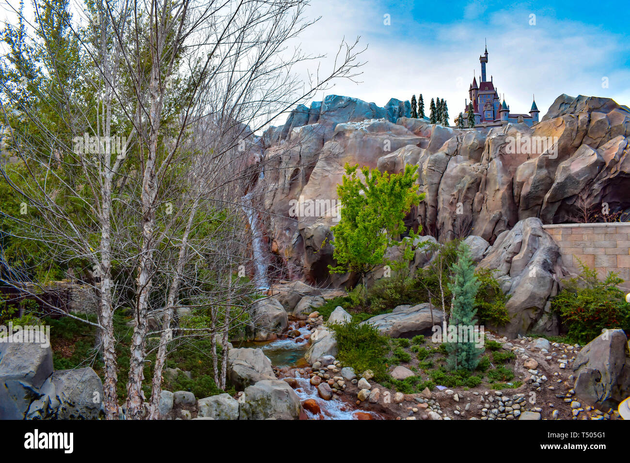 Orlando, Florida. March 19, 2019. Beautiful view of waterfall and The ...