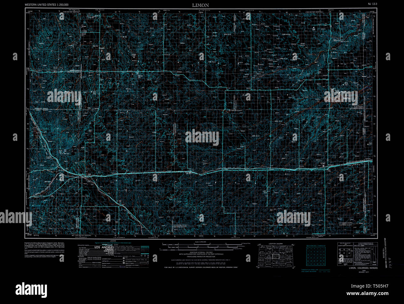 USGS TOPO Map Colorado CO Limon 233604 1954 250000 Inverted Restoration ...