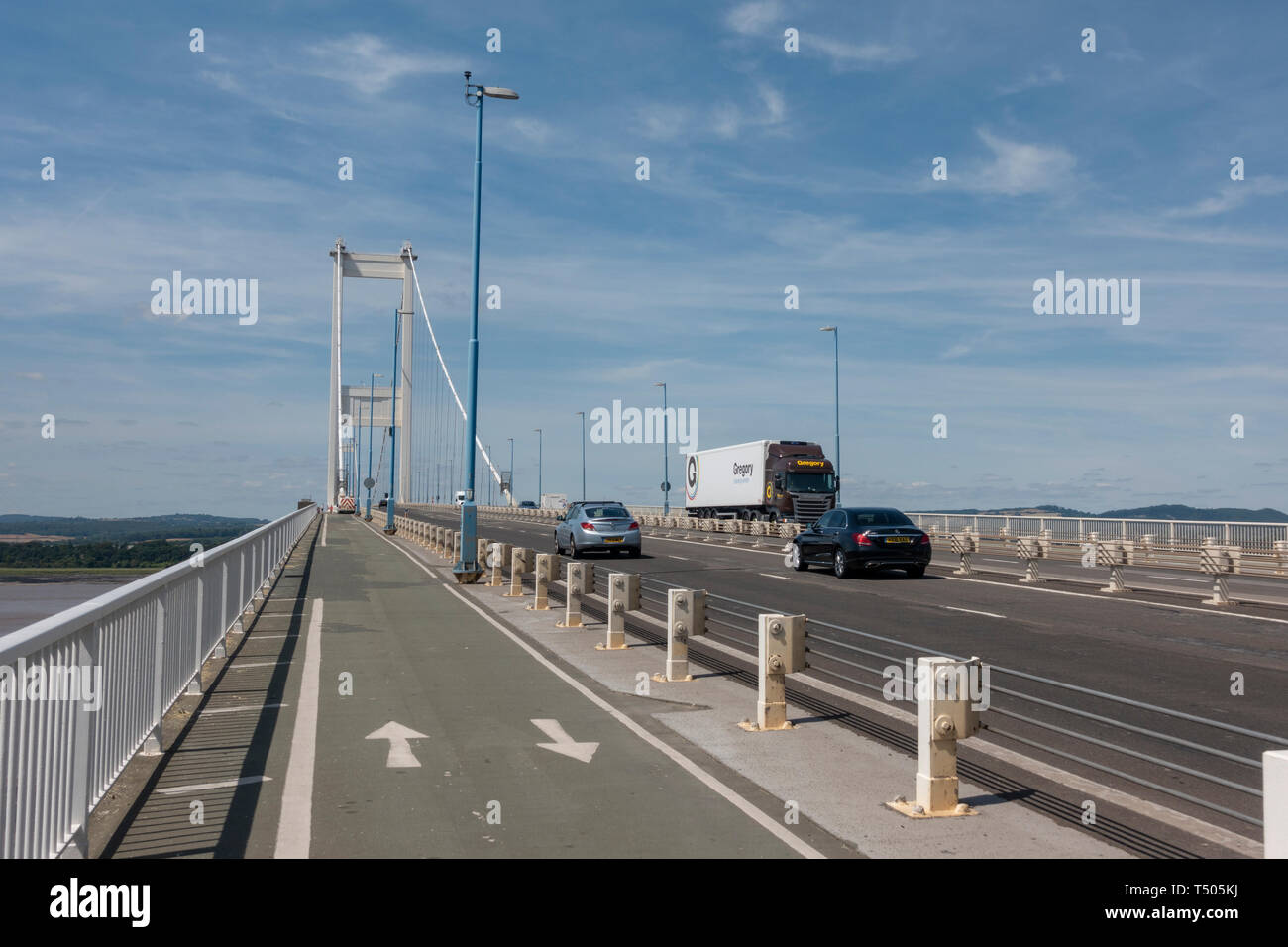 The cycle path on the Severn Bridge (M48) looking west from England ...