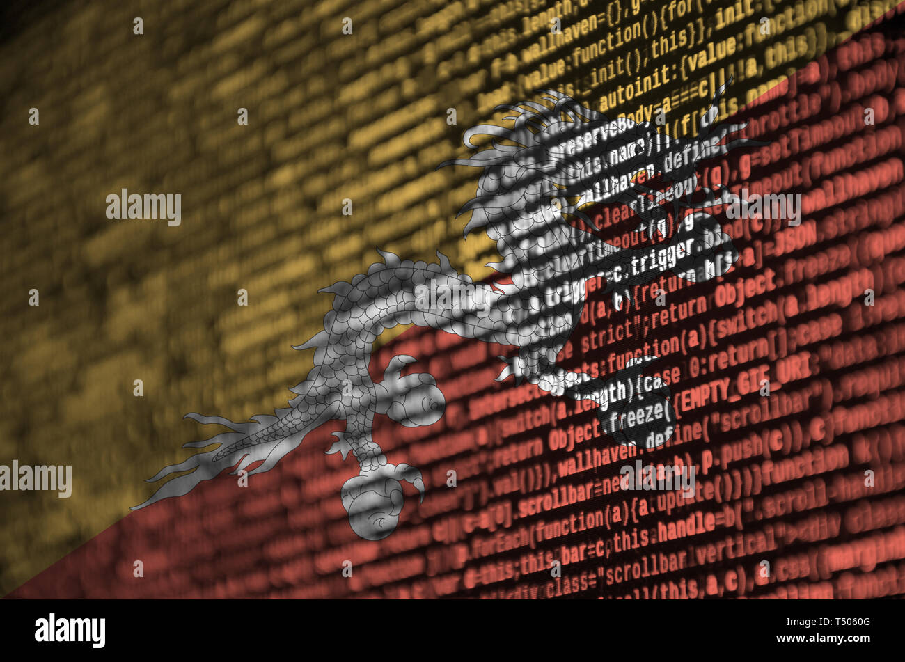 Bhutan flag is depicted on the screen with the program code. The ...