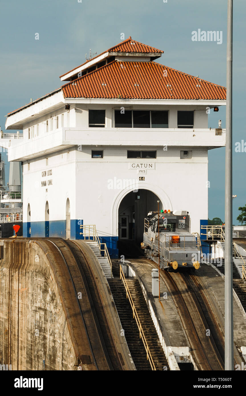 Gatun Locks tower, Panama Canal Stock Photo - Alamy