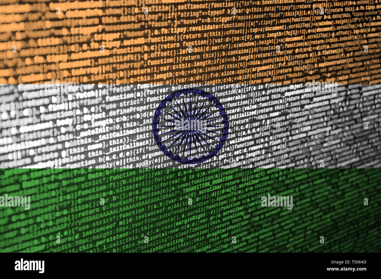 India flag is depicted on the screen with the program code. The concept ...