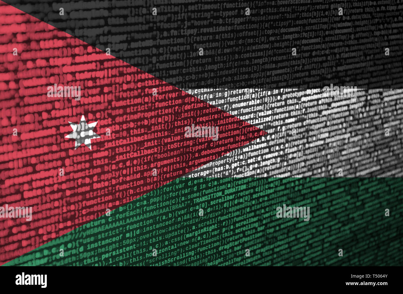 Jordan flag is depicted on the screen with the program code. The concept of modern technology ...