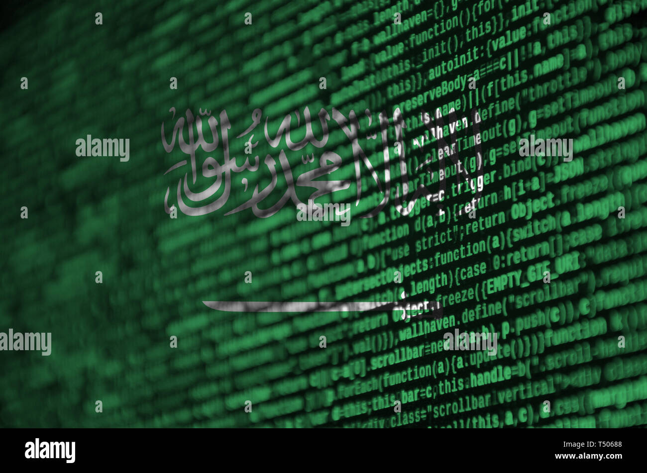 Saudi Arabia flag is depicted on the screen with the program code. The ...