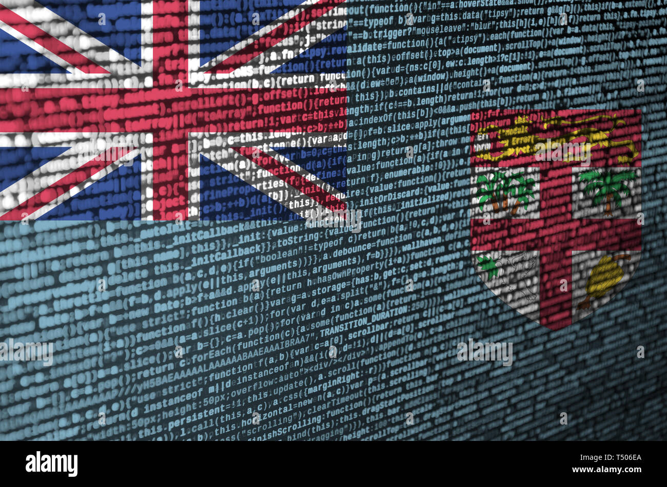 Fiji flag is depicted on the screen with the program code. The concept ...