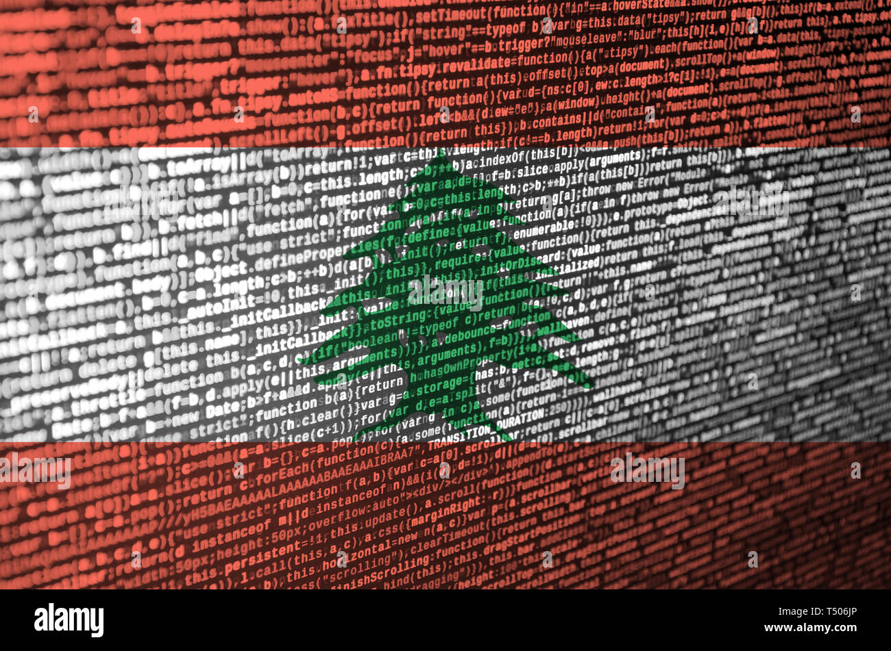 Lebanon flag is depicted on the screen with the program code. The ...