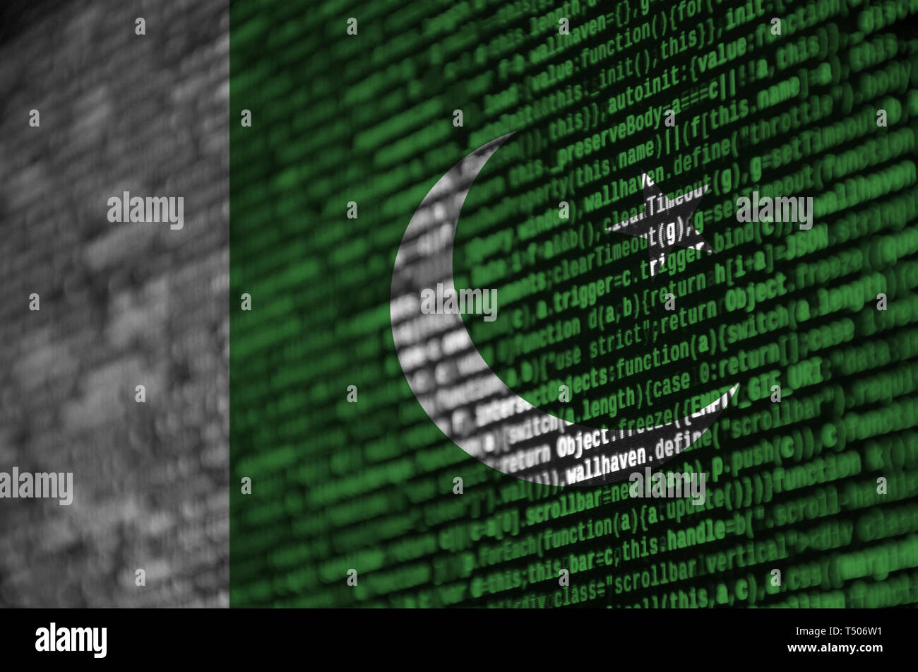 Pakistan flag is depicted on the screen with the program code. The ...