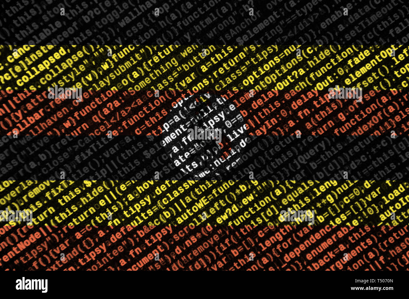 Uganda flag is depicted on the screen with the program code. The ...