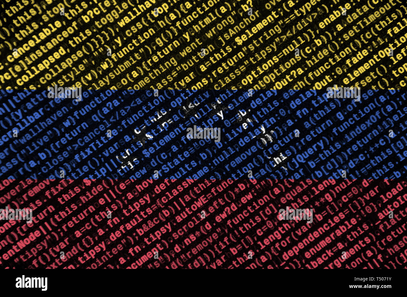 Venezuela flag is depicted on the screen with the program code. The ...