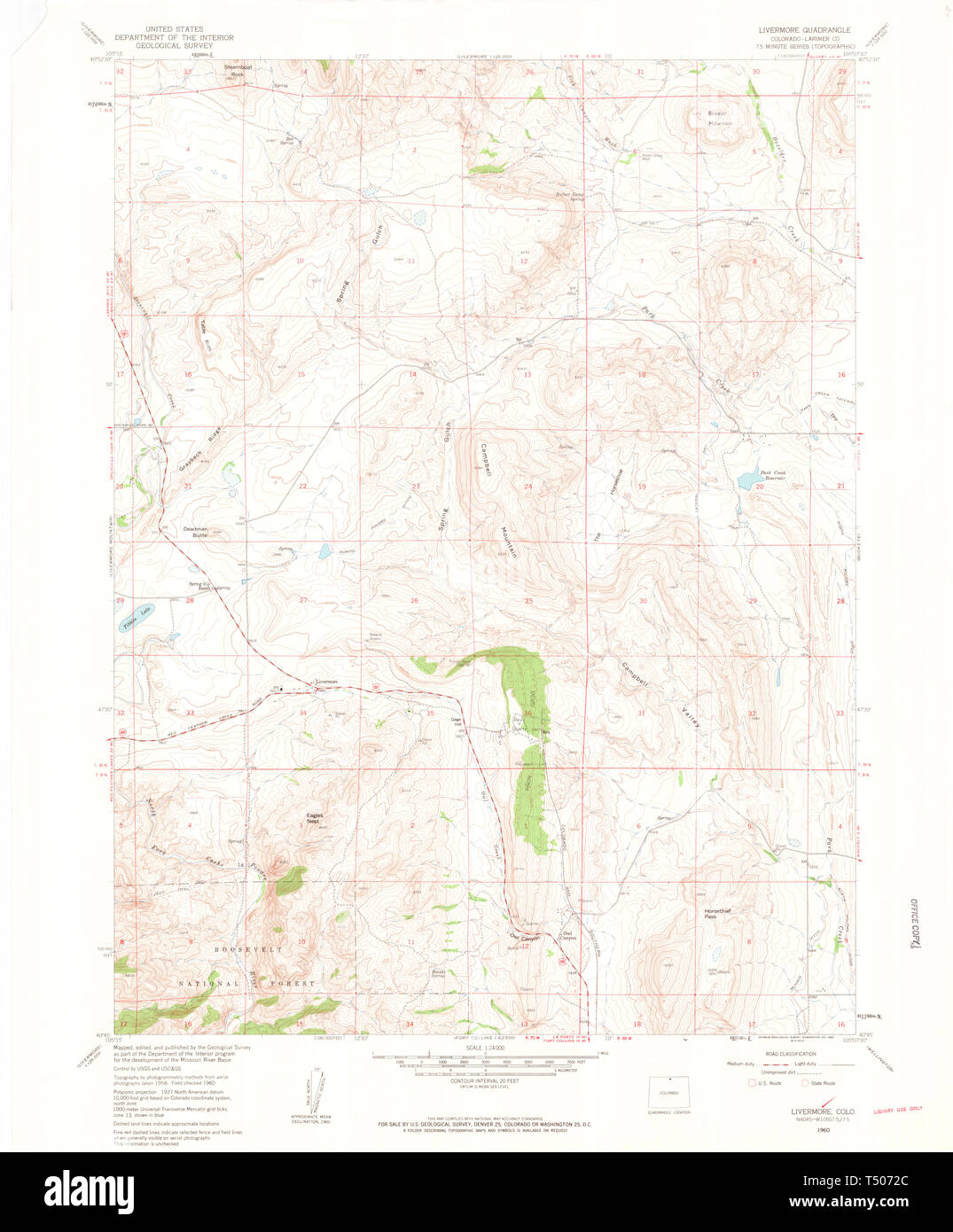 USGS TOPO Map Colorado CO Livermore 450601 1960 24000 Restoration Stock ...