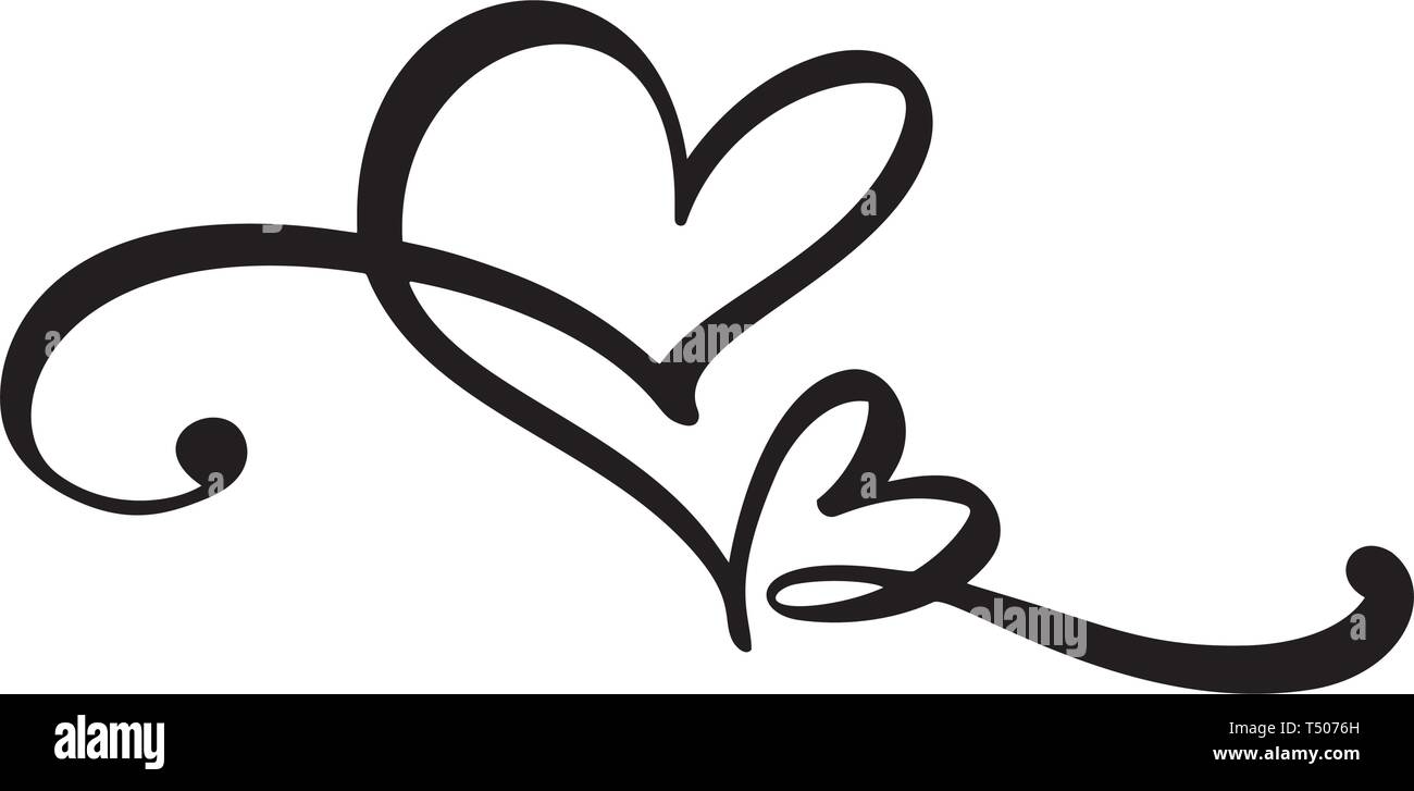 Hand drawn two Heart love sign. Romantic calligraphy vector ...