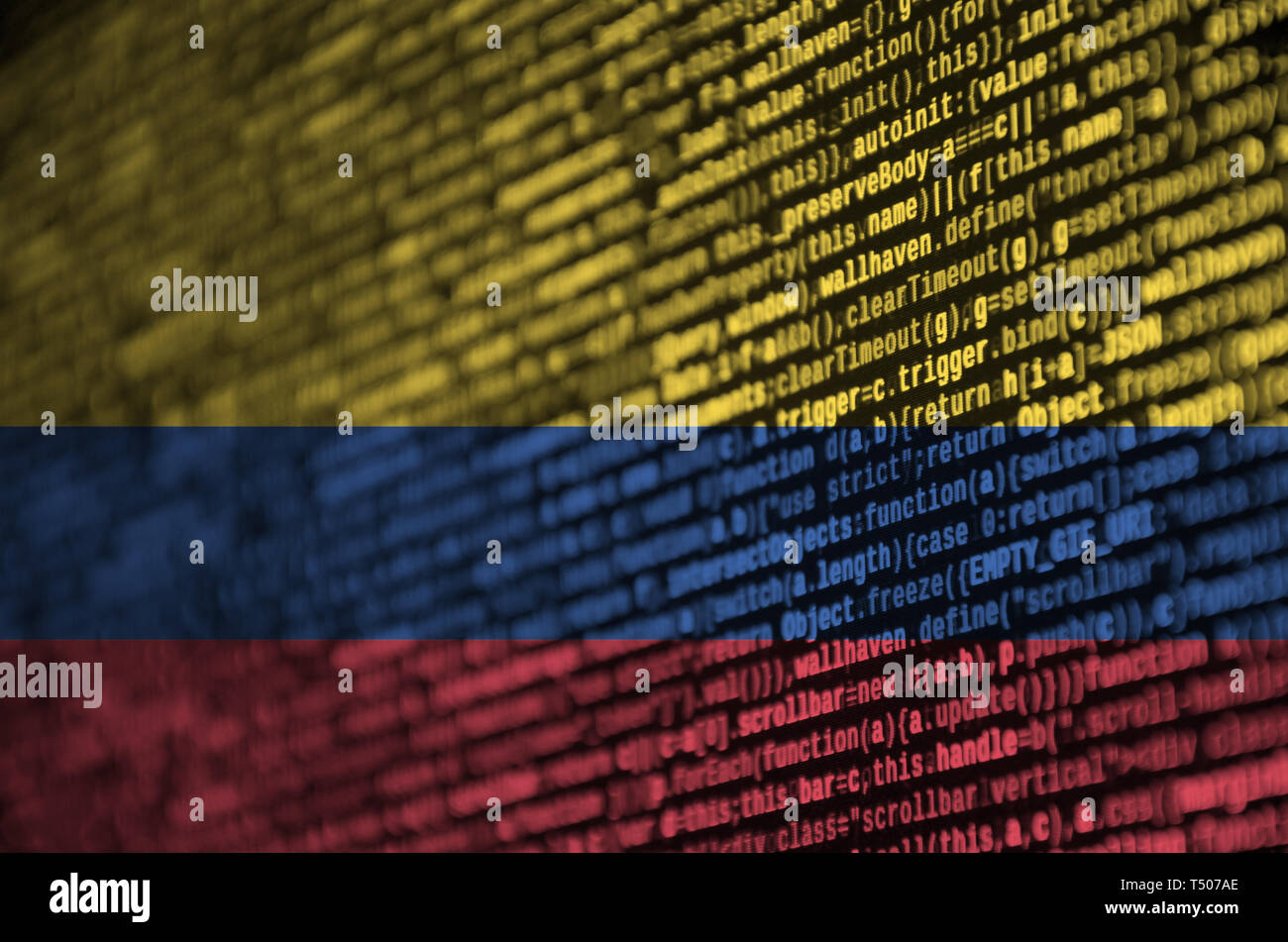 Colombia flag is depicted on the screen with the program code. The ...
