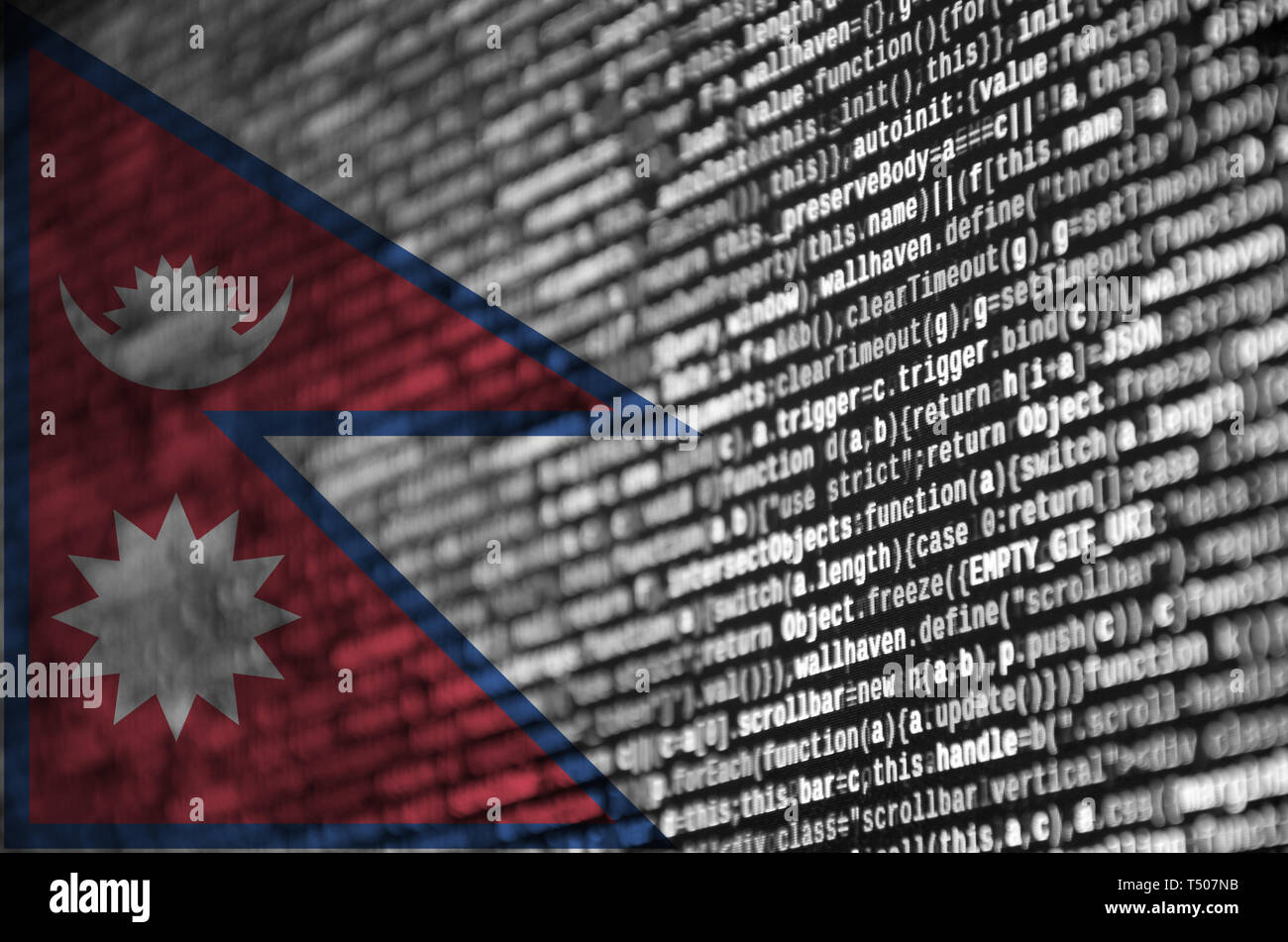 Nepal flag is depicted on the screen with the program code. The concept ...