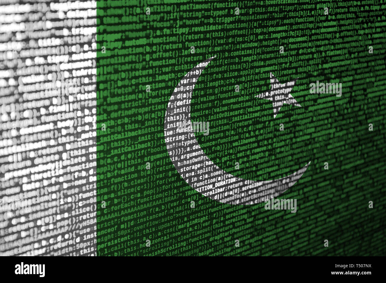 Pakistan flag is depicted on the screen with the program code. The ...