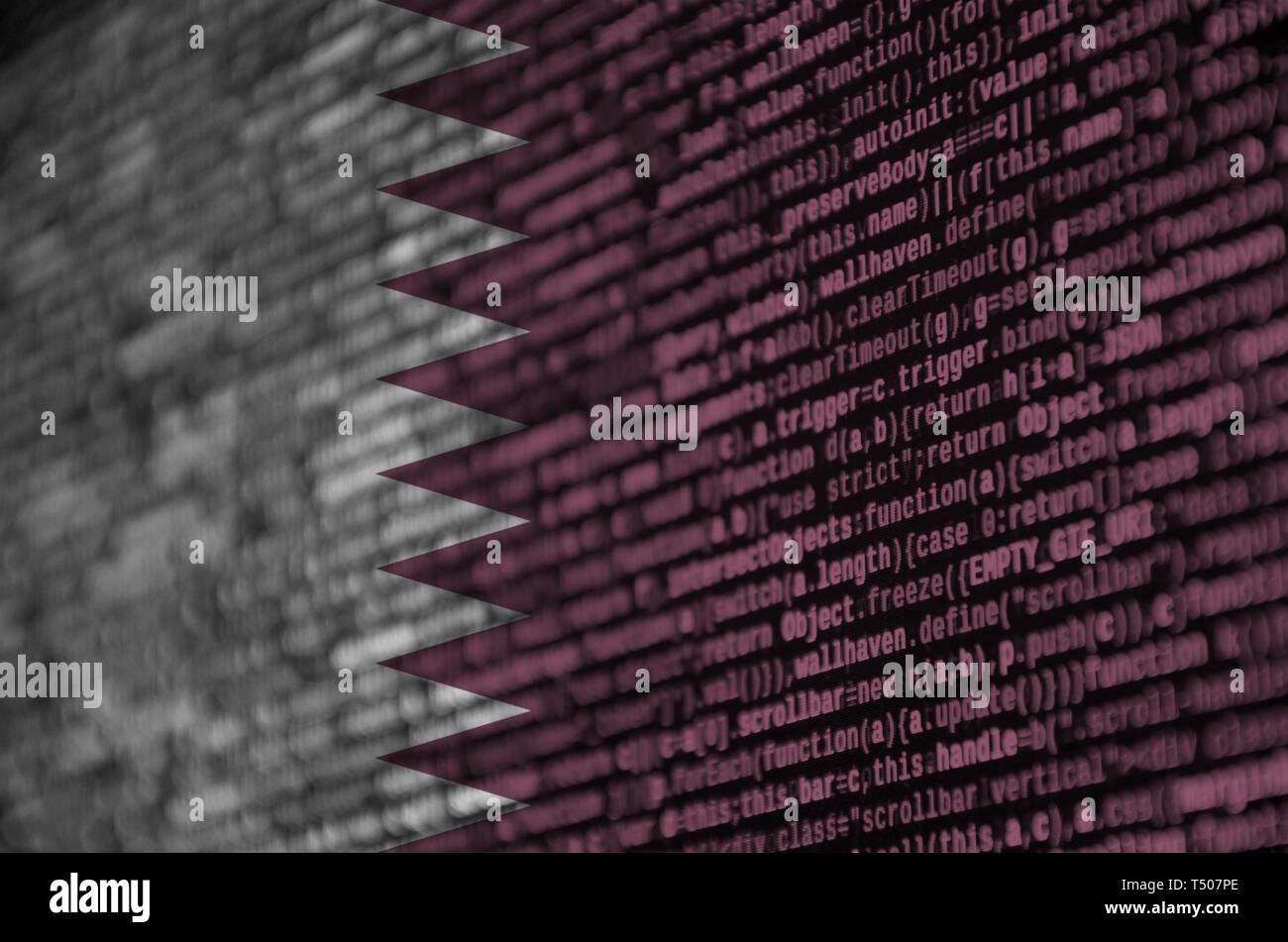 Qatar flag is depicted on the screen with the program code. The concept ...