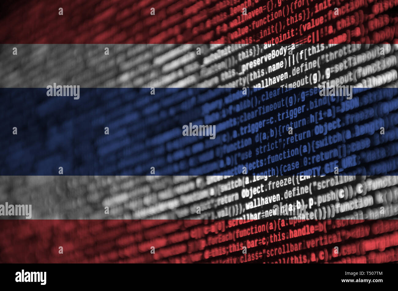 Thailand flag is depicted on the screen with the program code. The ...