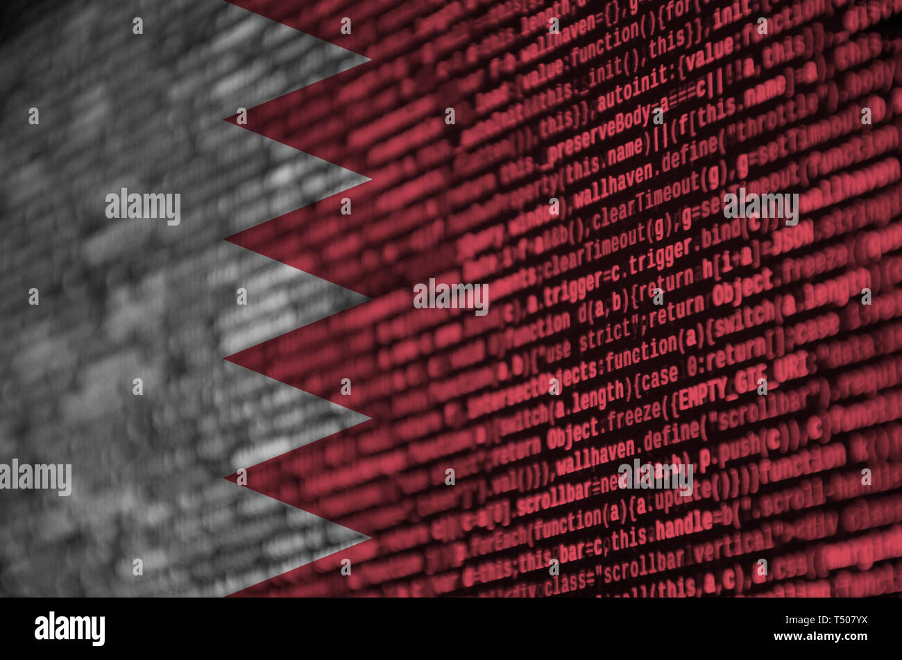 Bahrain flag is depicted on the screen with the program code. The ...