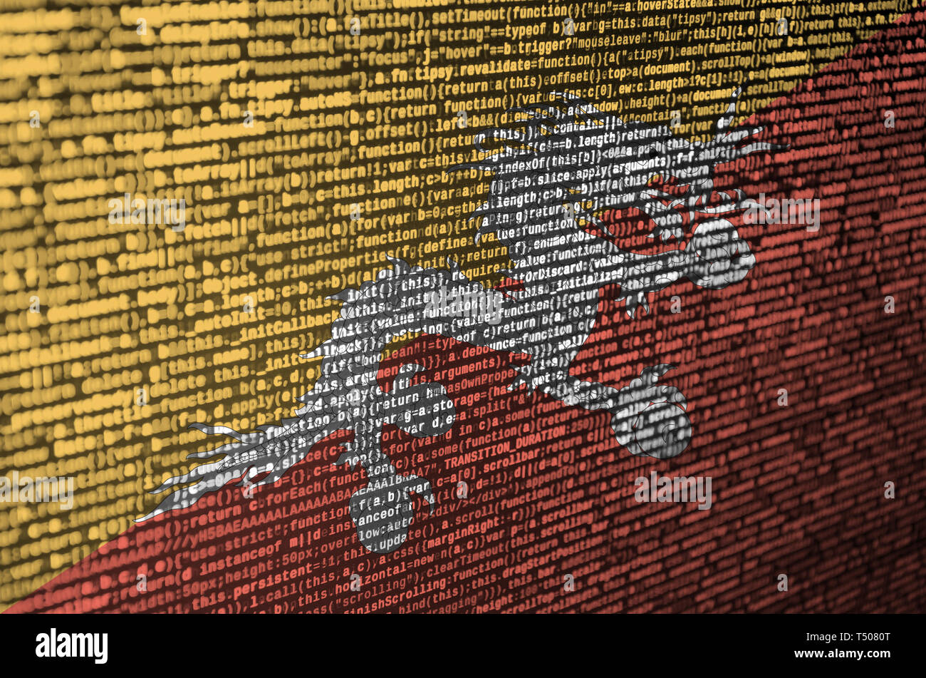 Bhutan flag is depicted on the screen with the program code. The ...