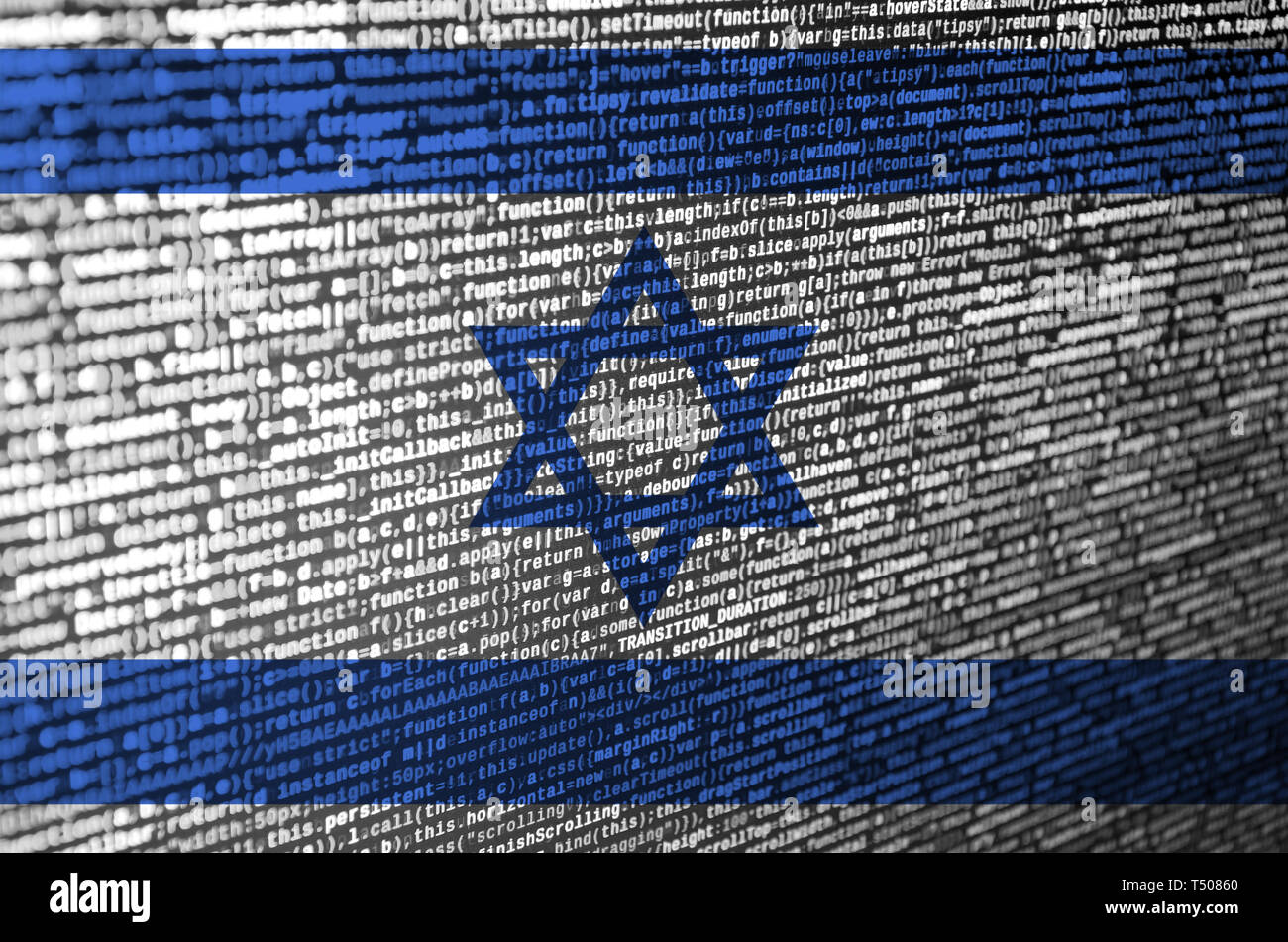 Israel flag is depicted on the screen with the program code. The ...