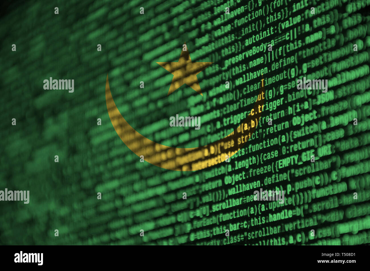 Mauritania flag is depicted on the screen with the program code. The concept of modern ...