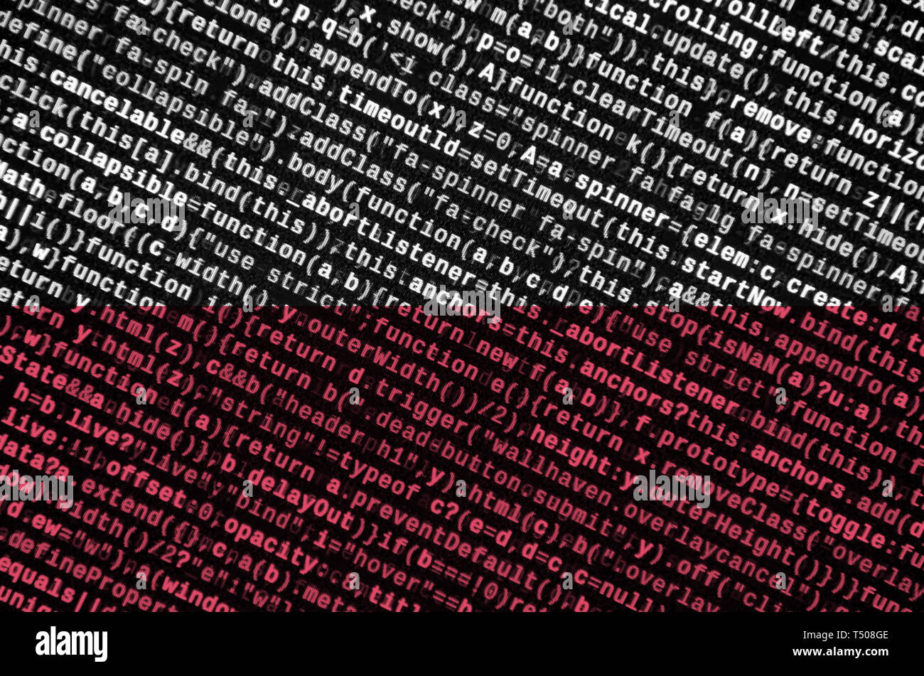 Poland flag is depicted on the screen with the program code. The ...