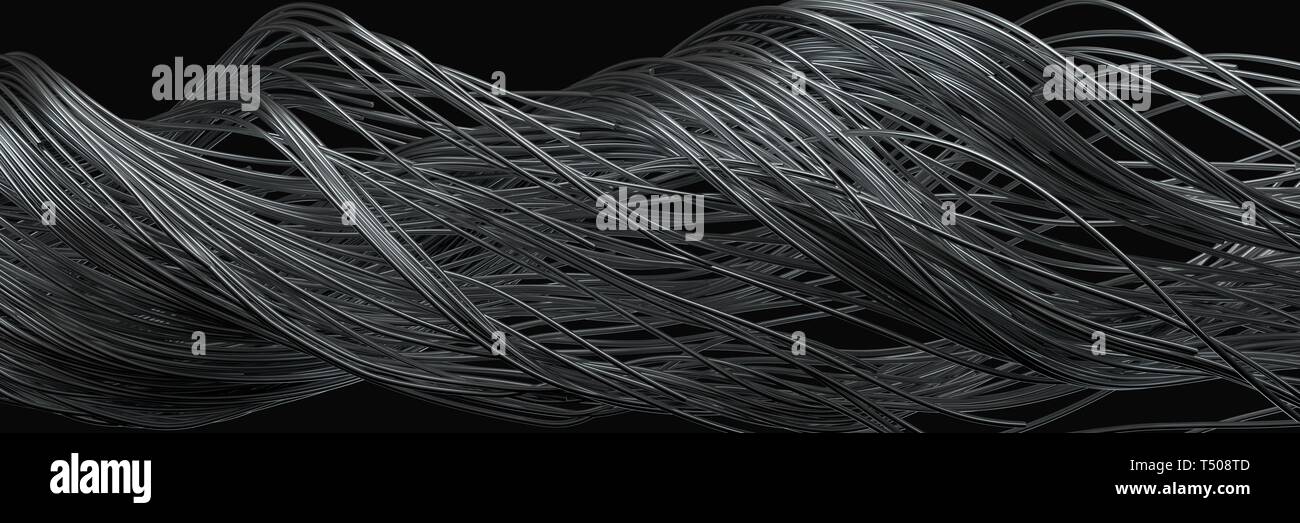 twisting steel wires. flowing metal rods on air. 3d illustration Stock ...