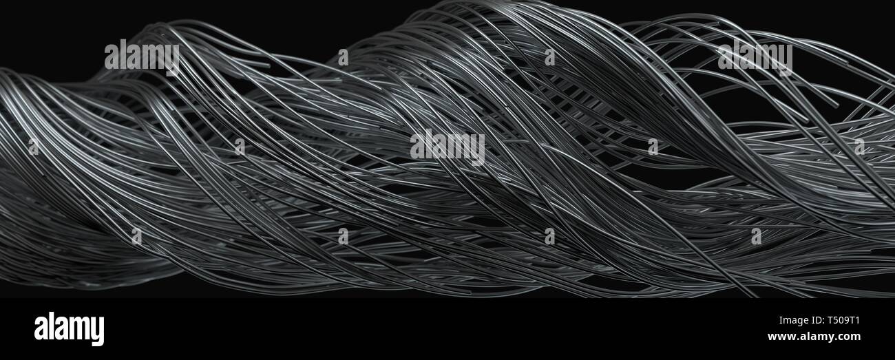 twisting steel wires. flowing metal rods on air. 3d illustration Stock ...