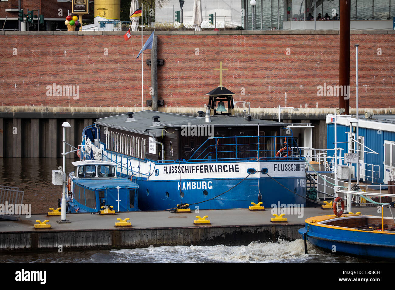 Hamburg, Germany. 09th Apr, 2019. The River Boat Church is located at a ...