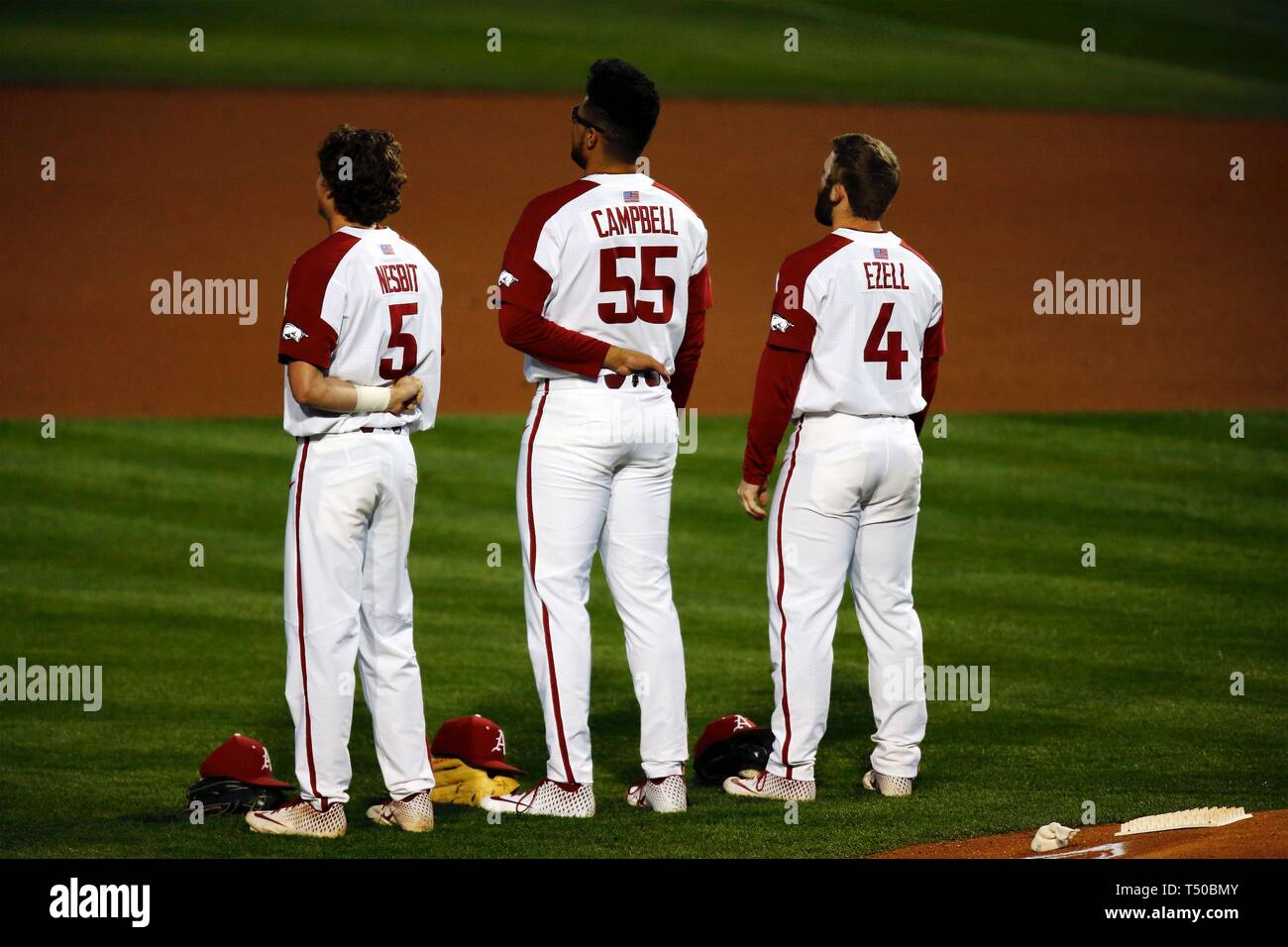 Apr 18, 2019: Arkansas third baseman Jacob Nesbit #5, pitcher Isaiah ...