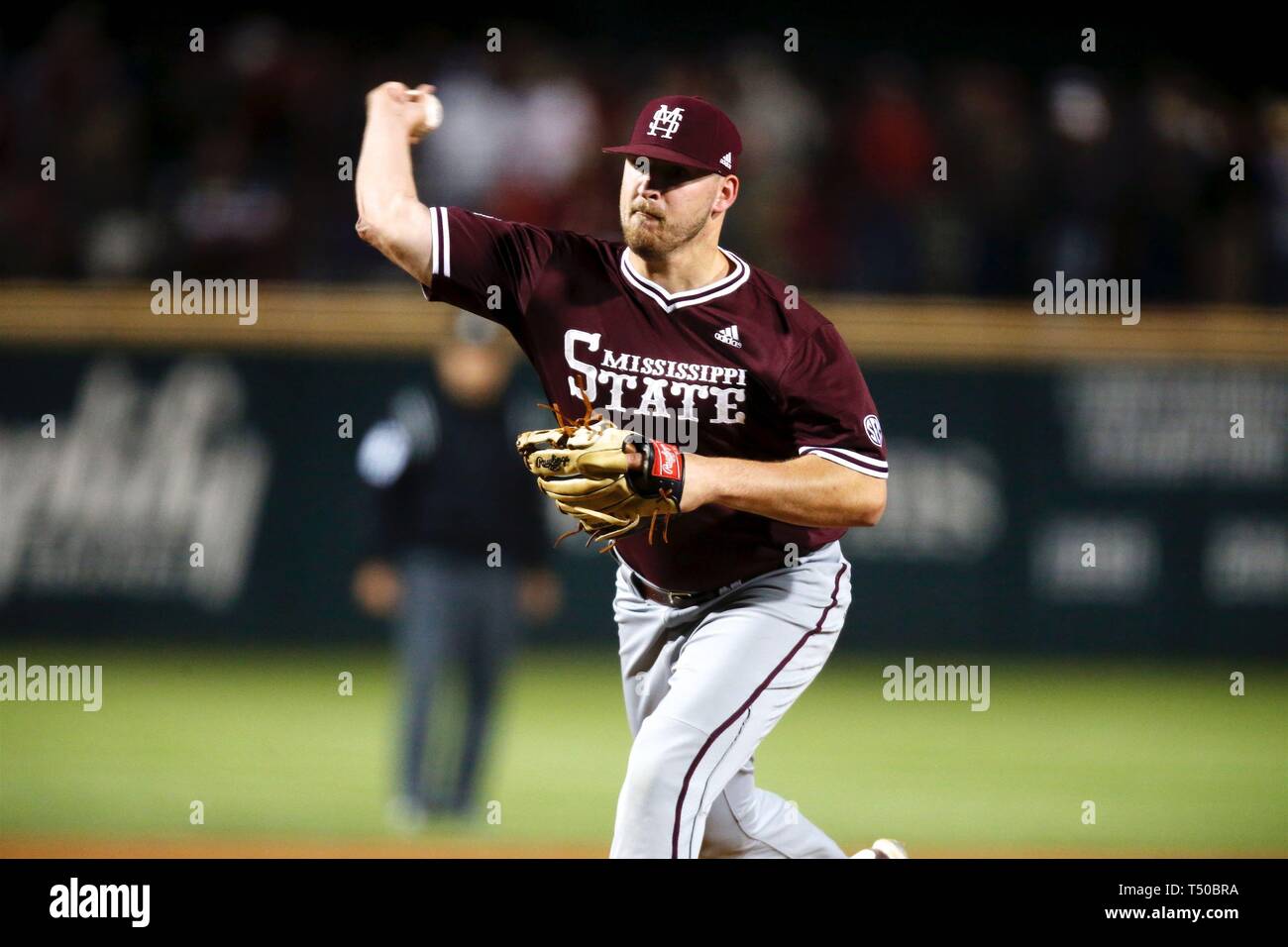 Home. 18th Apr, 2019. Riley Self #14 Mississippi State pitcher brings a ...