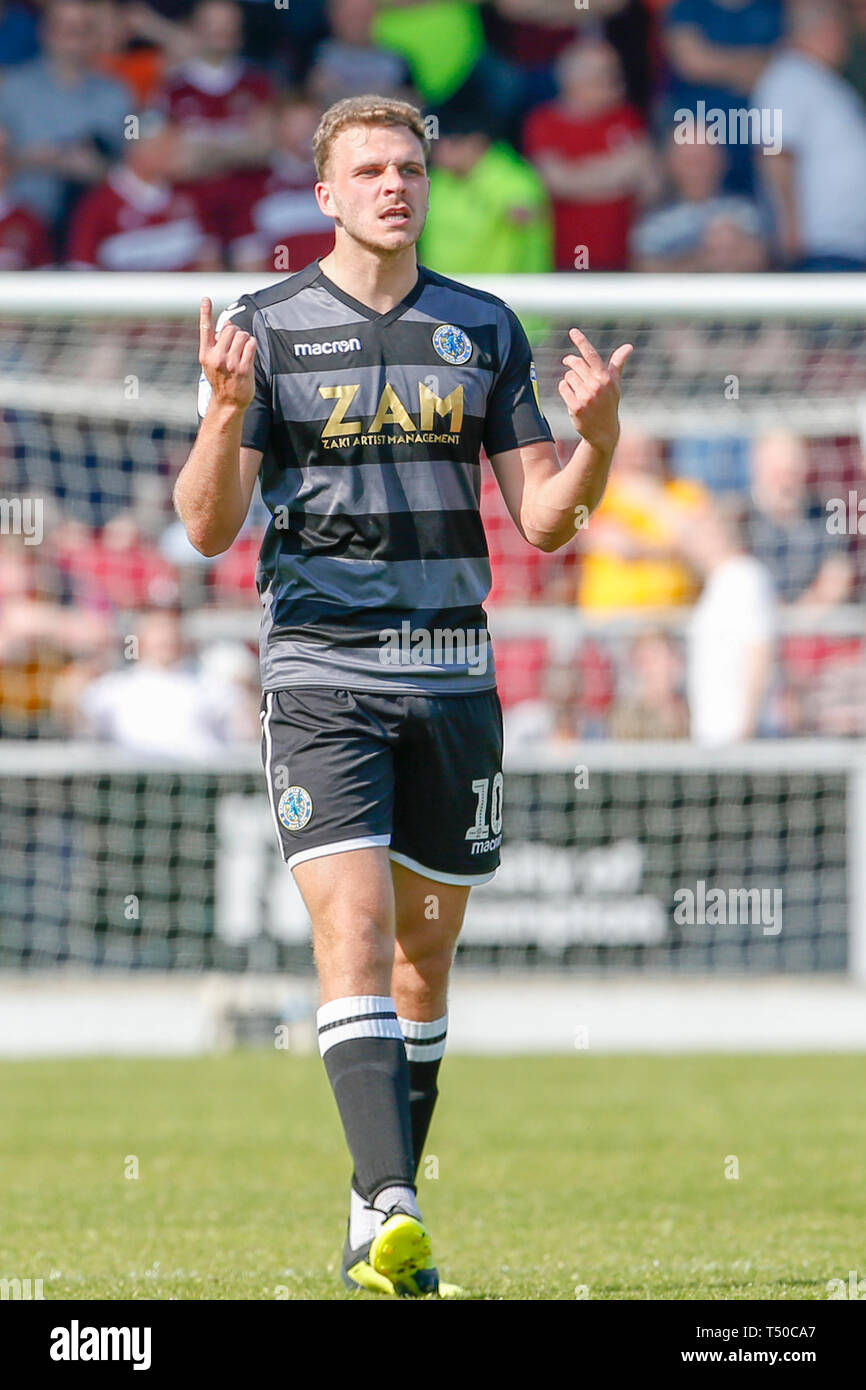 Northampton, UK. 19th Apr 2019. Harry Smith celebrates after scoring ...