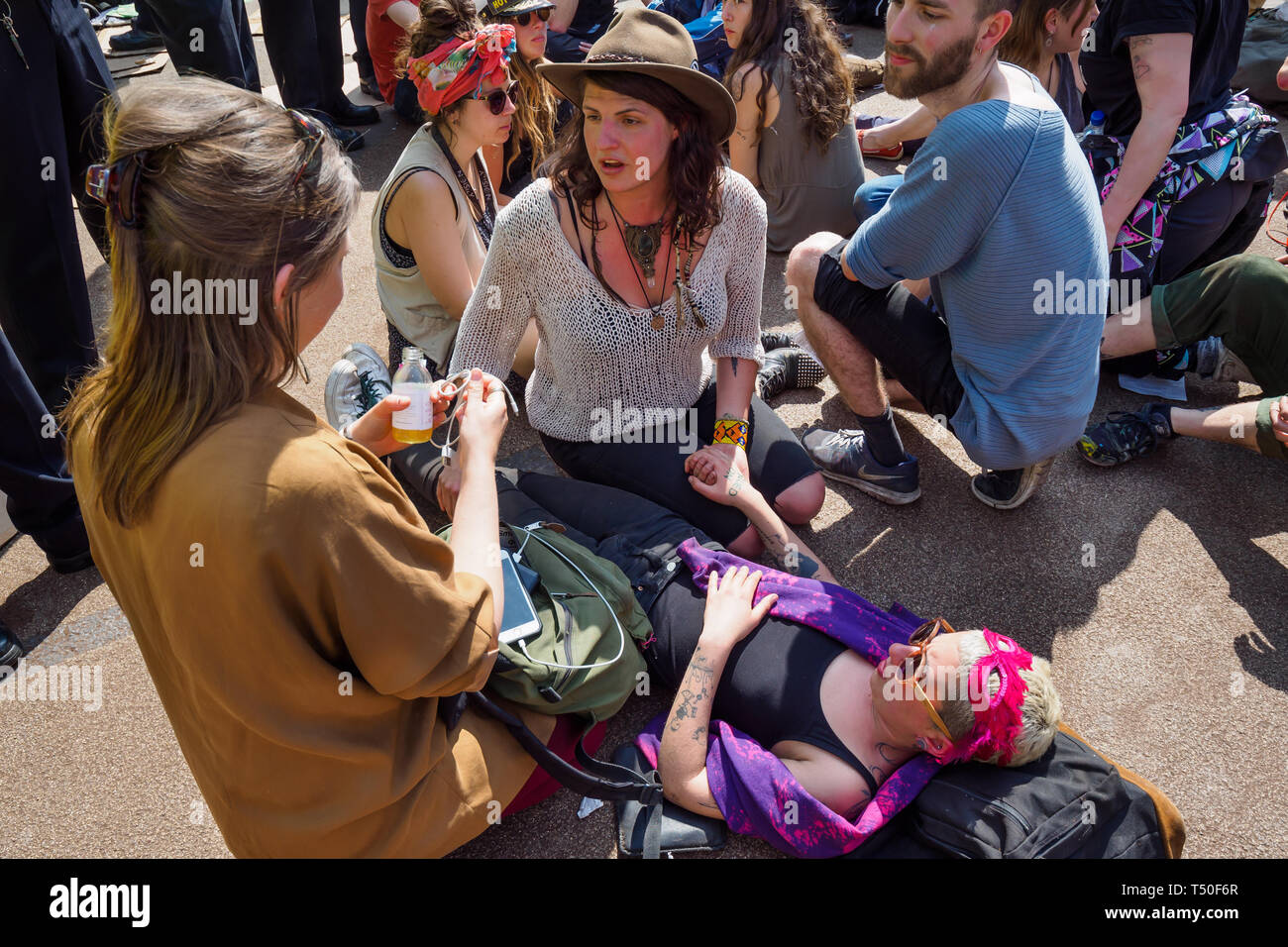 London, UK. 19th April 2019. People prepare to be arrested at ...