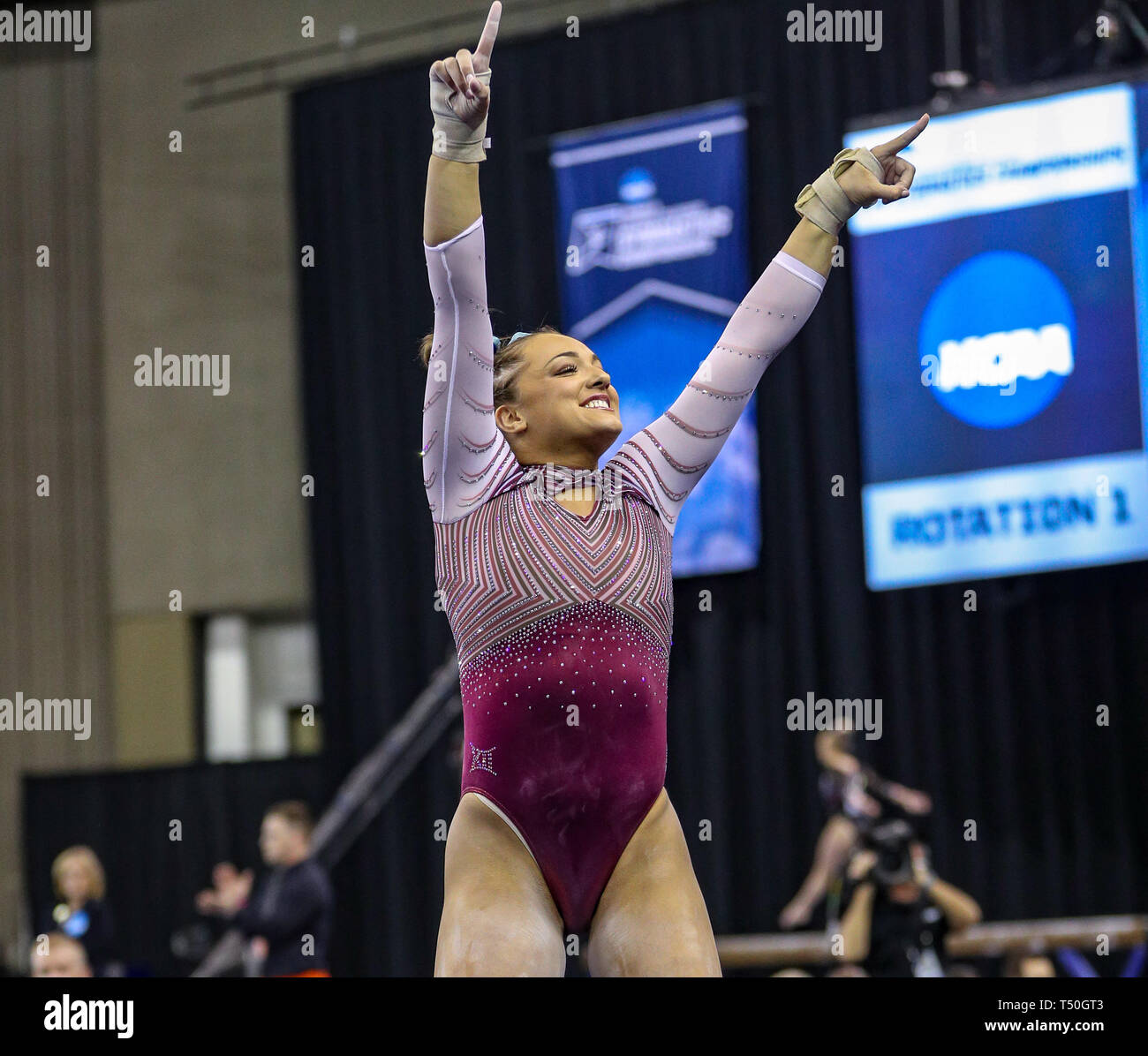Fort Worth, TX, USA. 19th Apr, 2019. Oklahoma's Maggie Nichols points ...