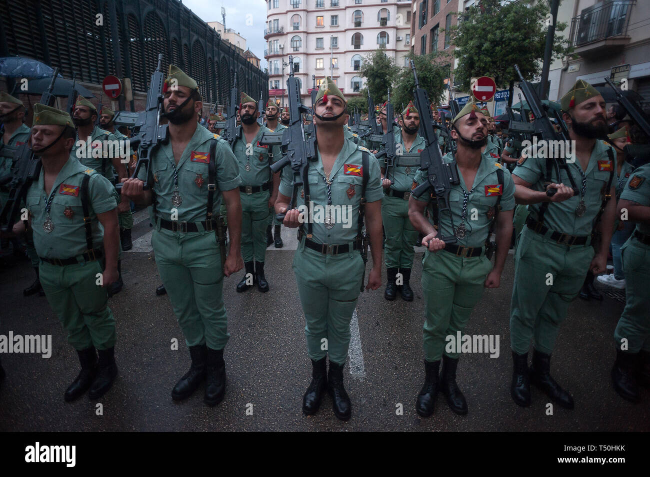 Malaga, Spain. 20th Apr 2019. Spanish legionnaires are seen taking part ...