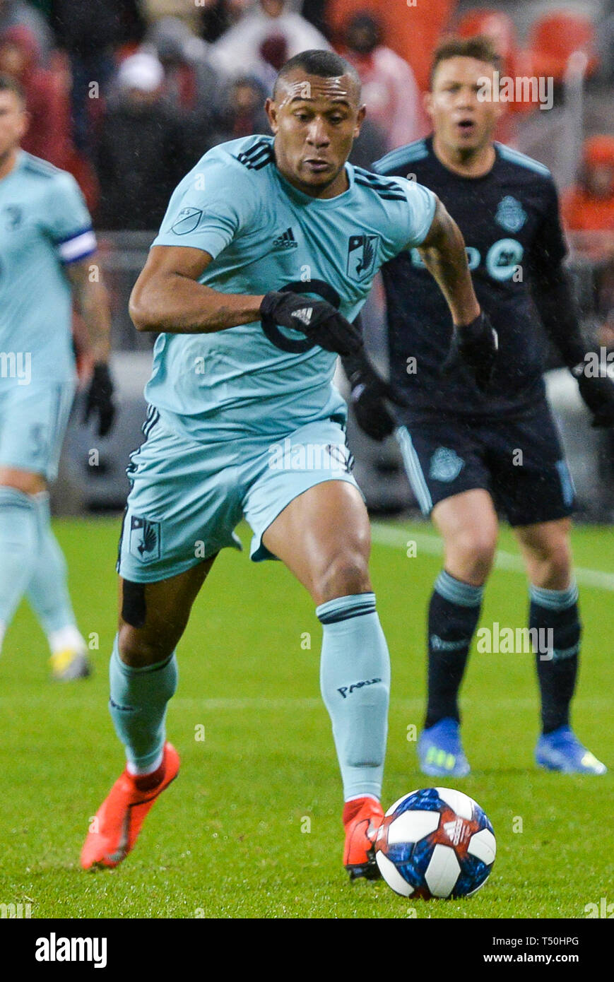 Angelo Rodriguez #9 forward of the Minnesota United FC runs with the ...