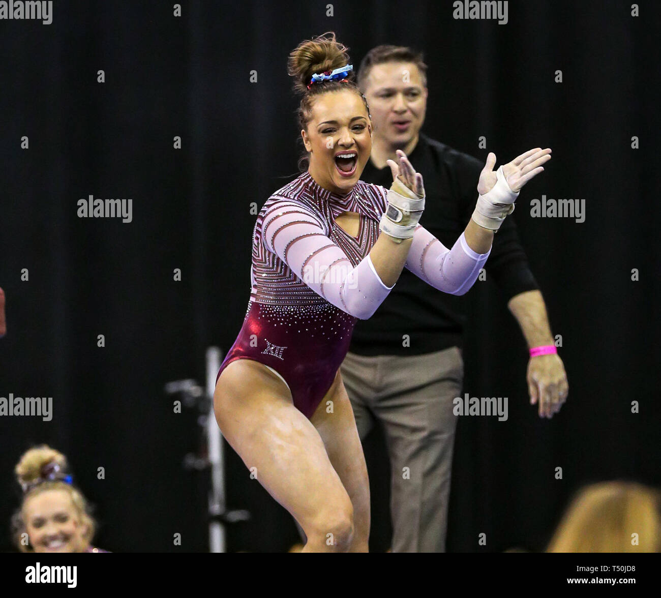 Fort Worth, TX, USA. 19th Apr, 2019. Oklahoma's Maggie Nichols claps ...