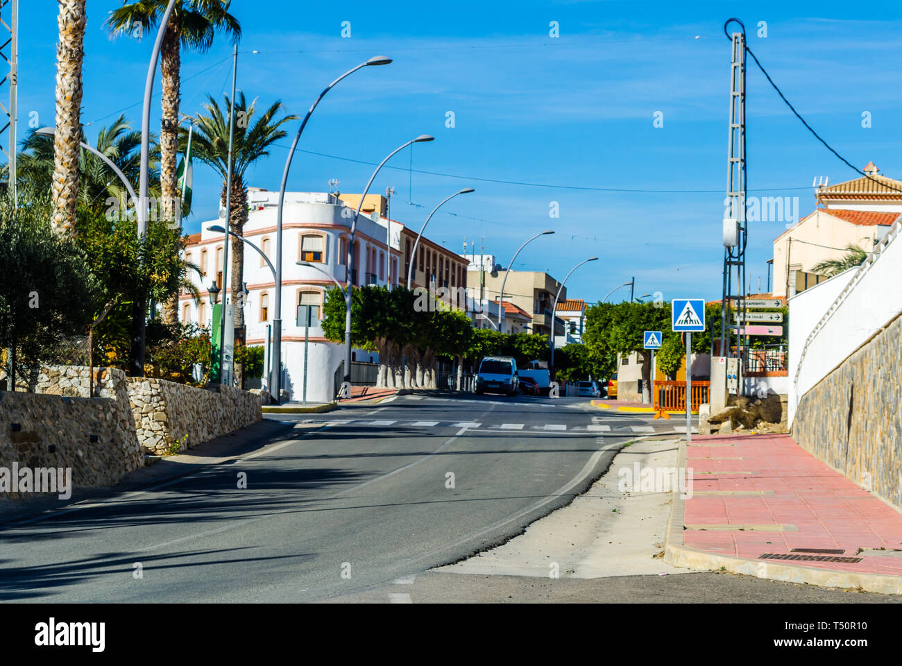 ANTAS, SPAIN - JANUARY 26, 2019 Empty Spanish streets in a small town ...