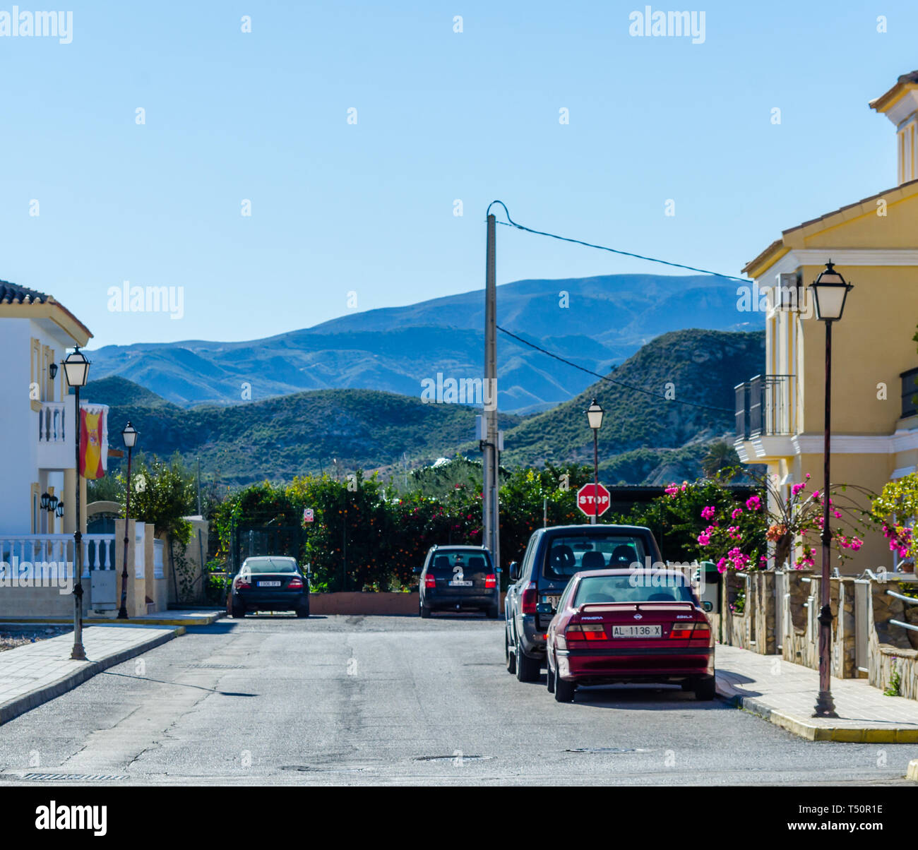 ANTAS, SPAIN - JANUARY 26, 2019 Empty Spanish streets in a small town ...
