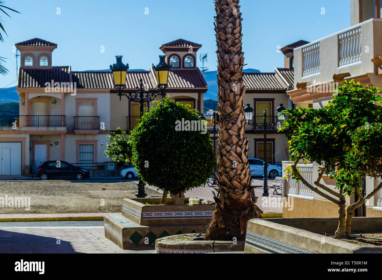 ANTAS, SPAIN - JANUARY 26, 2019 Empty Spanish streets in a small town ...