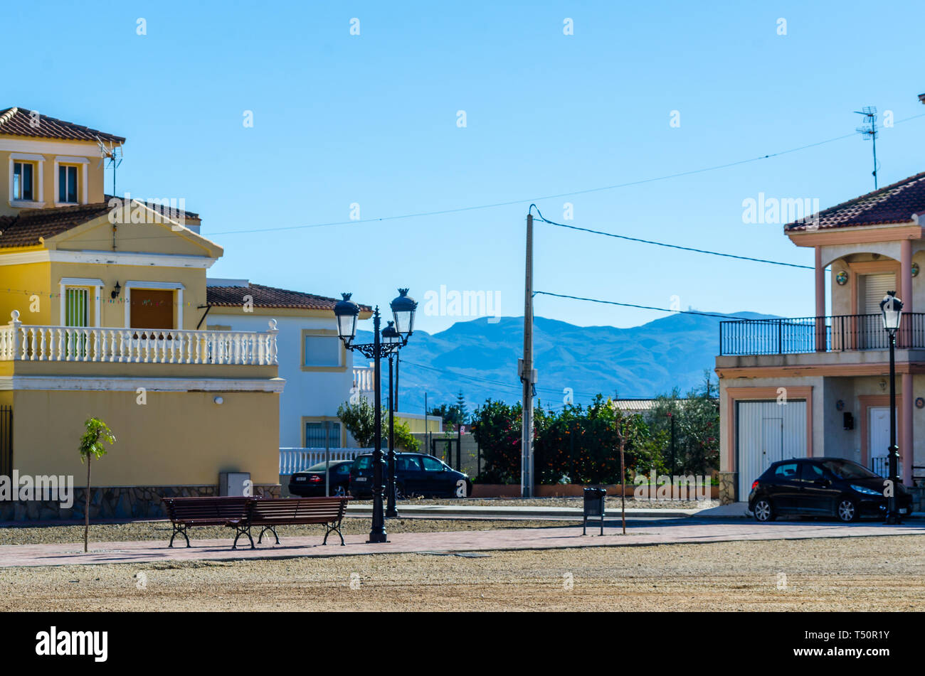 ANTAS, SPAIN - JANUARY 26, 2019 Empty Spanish streets in a small town ...